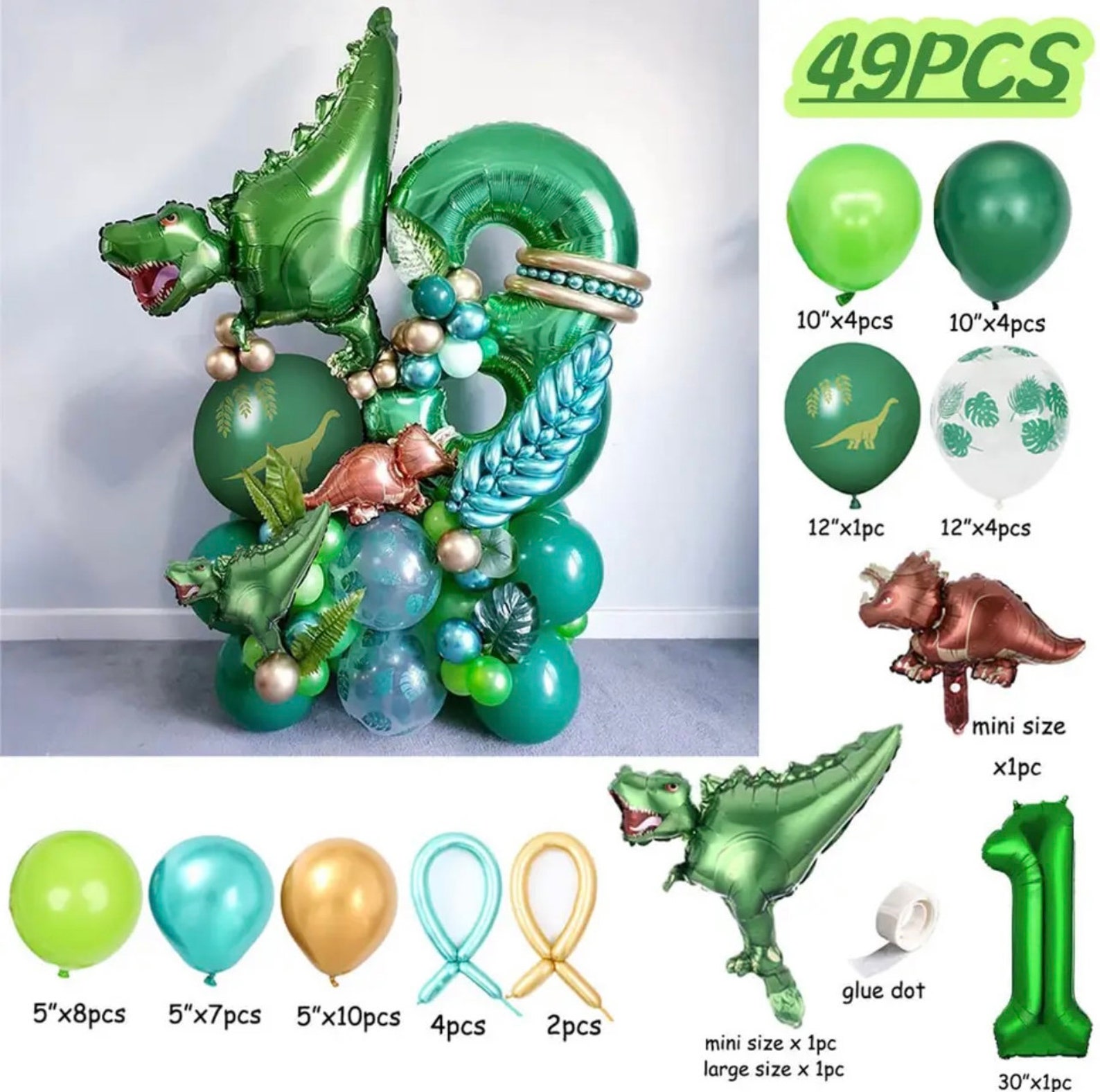 Dinosaur Birthday Balloon Sculpture, Jungle Party Decor, Green Number ...