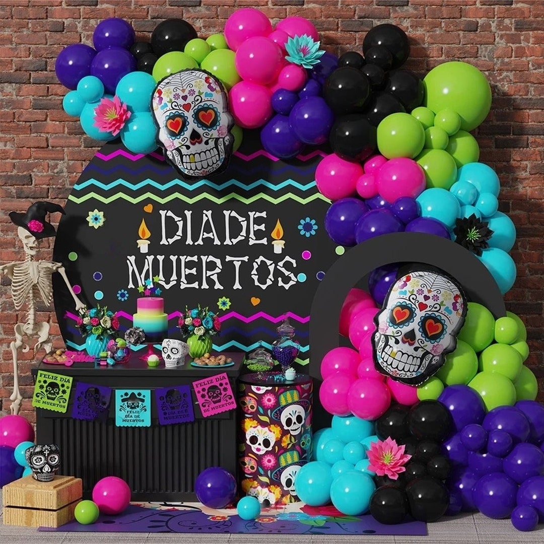 128pcs Day of the Dead Balloon Garland Kit, Sugar Skull Party Decor ...