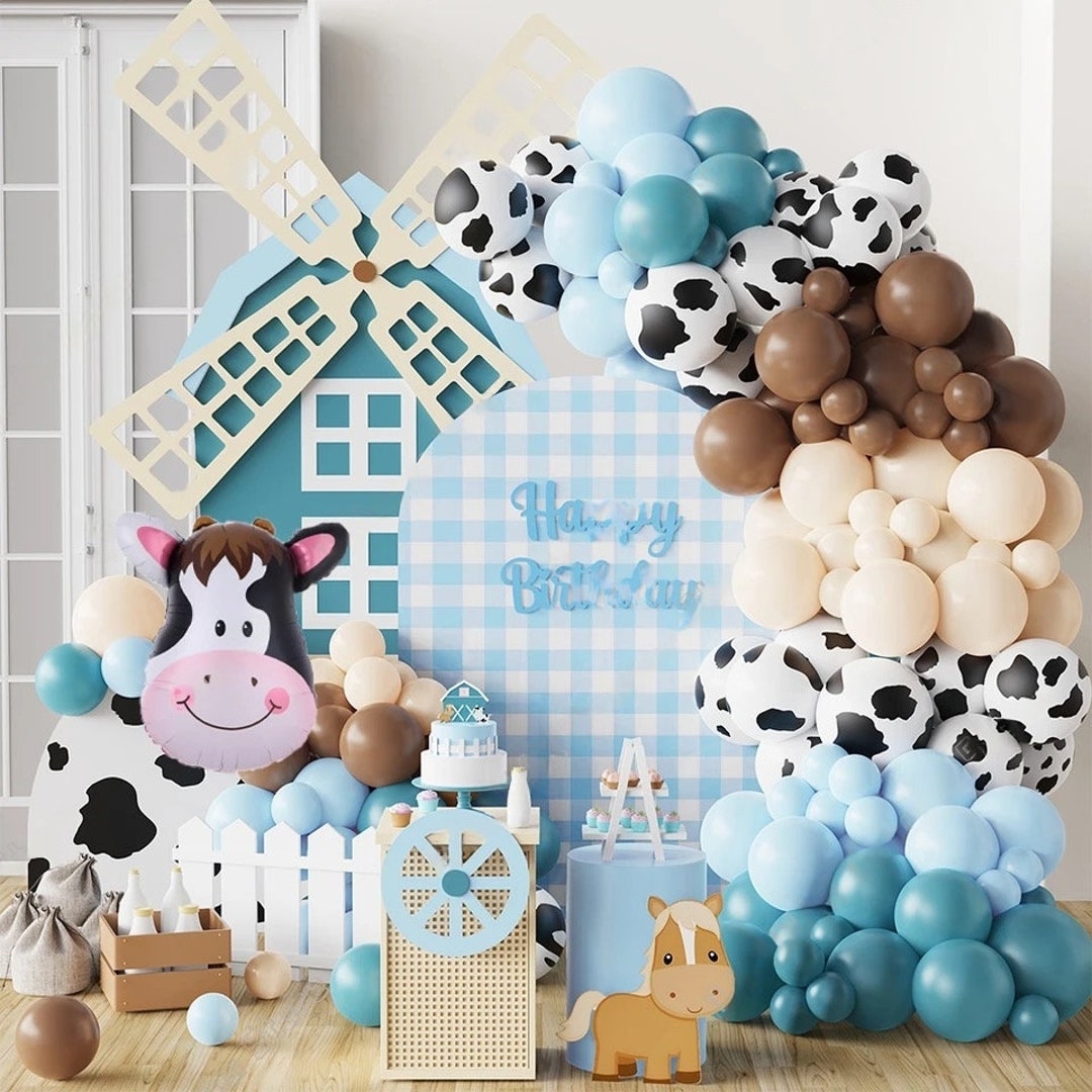 Blue Cow Print Balloon Garland Kit, Farm Theme Party Decor, First Rodeo ...