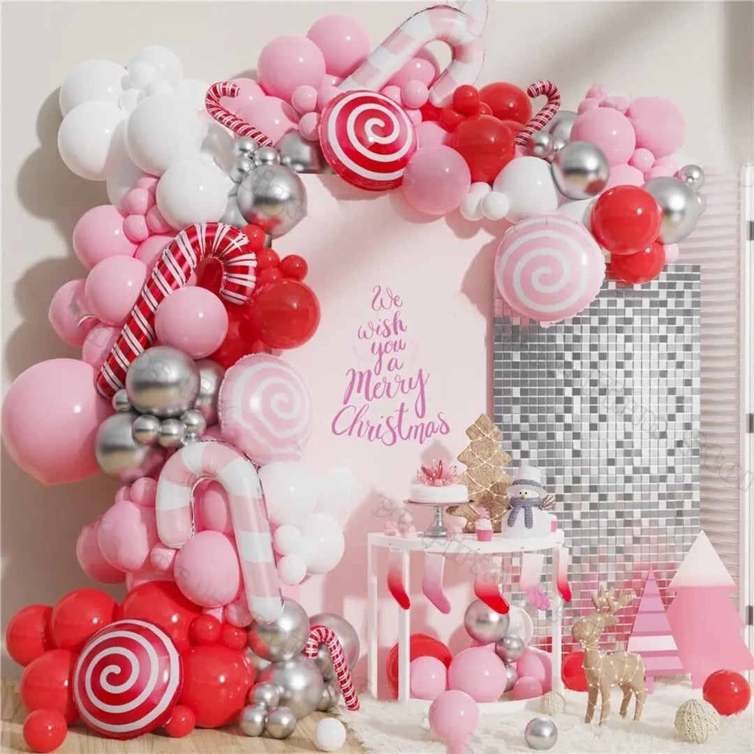 143pcs Pink Christmas Candyland Balloon Garland Kit, Pink and White ...