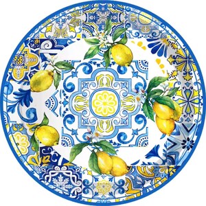 78pcs Blue and Yellow Mediterranean Party Tableware, Lemon Themed ...