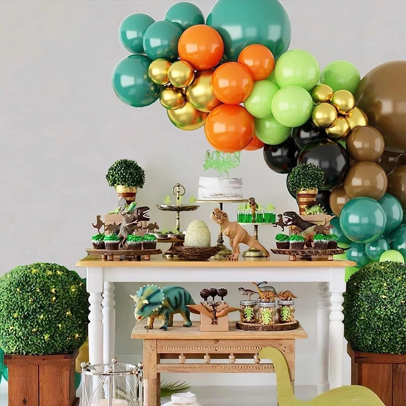 117pcs Dinosaur Theme Balloon Arch Garland Kit, Dinosaur Birthday Balloon Set, Green and Orange ...