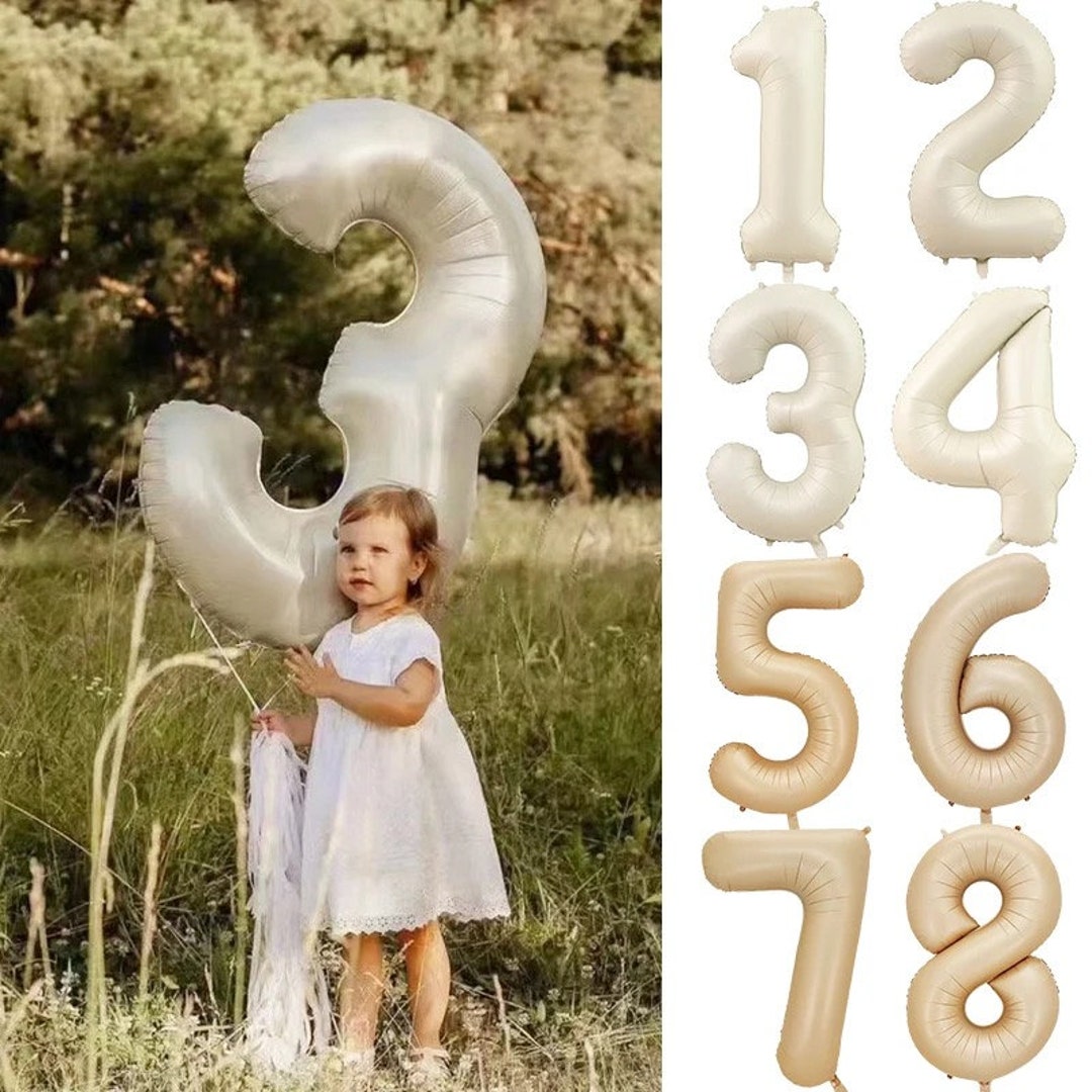 Cream Large Number Balloons, Helium Number Balloons, Foil Balloons 0-9, Neutral Number Balloons ...