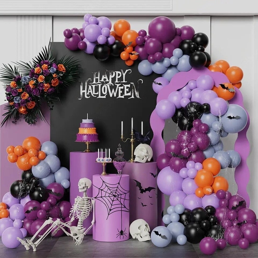 Halloween Party Balloon Arch Garland, Black Purple Orange Balloon DIY ...