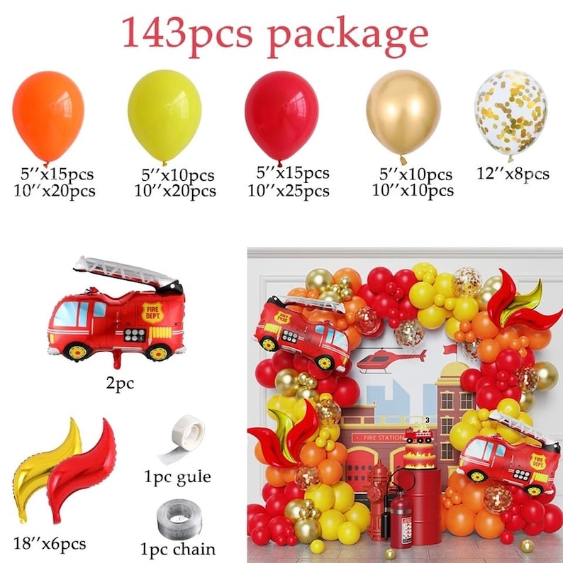 Fireman Balloon Garland Kit, Fireman Themed Balloon Arch, Firefighter ...
