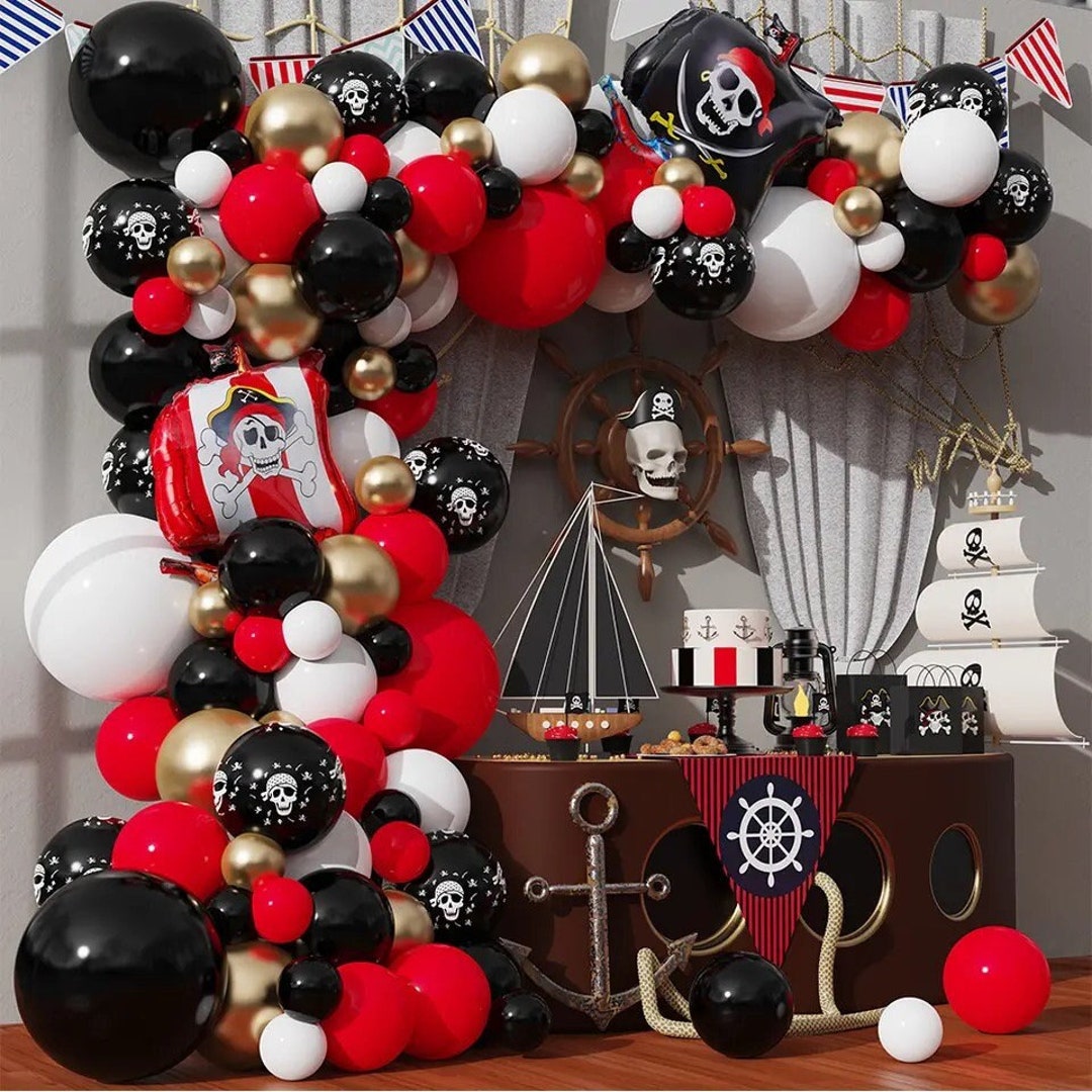 Pirate Ship Theme Balloon Garland, Pirate Skeleton Birthday Decorations ...