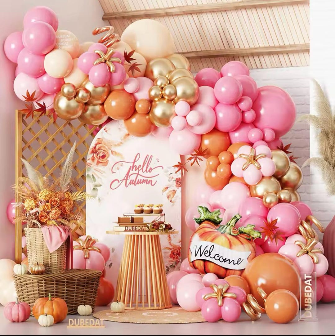135pcs Pink Autumn Balloon Garland Kit, Pumpkin Balloon Arch, Fall ...
