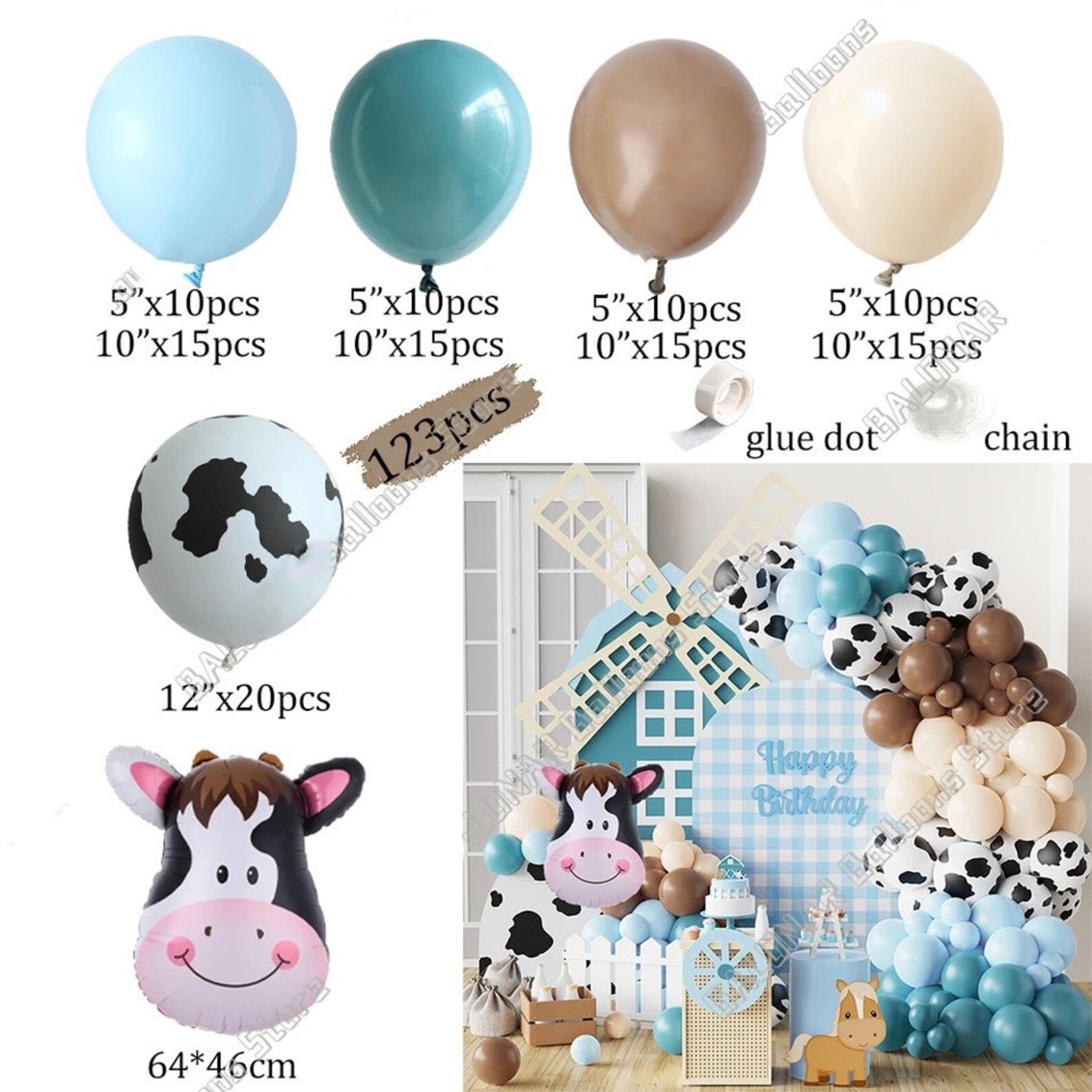 Blue Cow Print Balloon Garland Kit Farm Theme Party Decor - Etsy