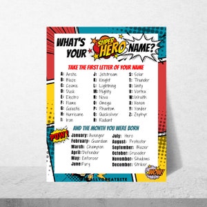 Superhero Name Game Sign: Birthday Party Activity (digital Download) - Etsy
