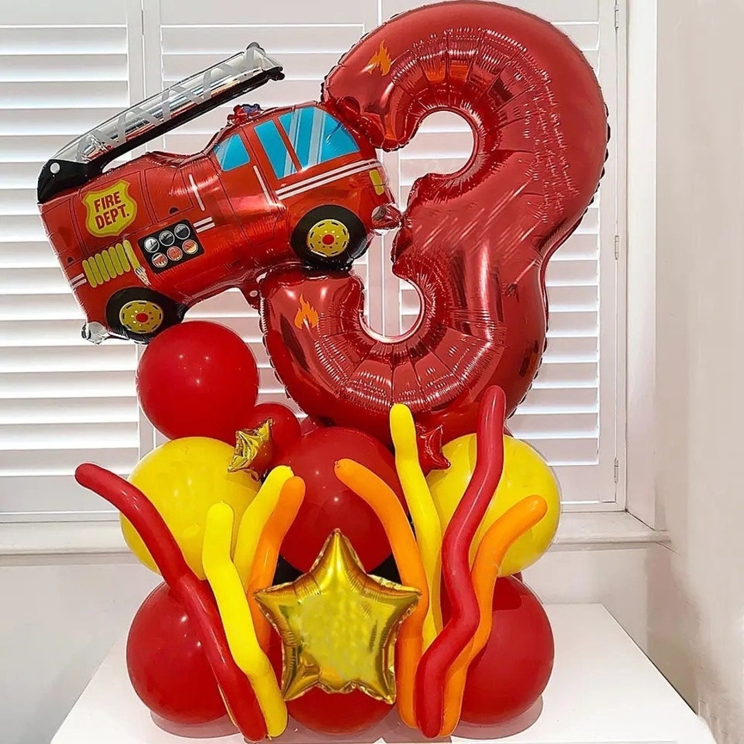 28pcs Fire Engine Number Balloon Set, Fireman Balloon Sculpture ...