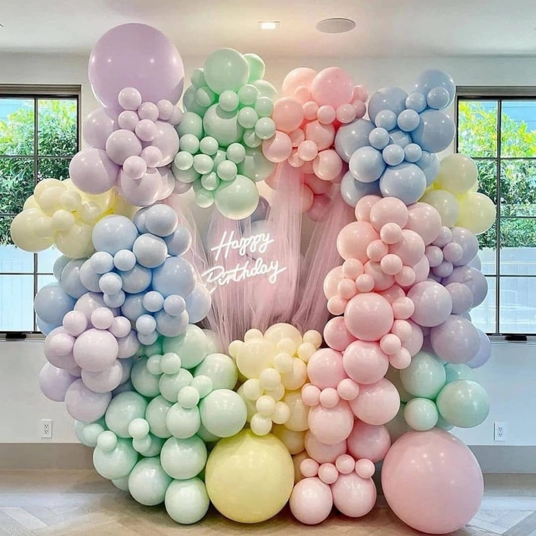 Pastel Balloon Arch Garland, Balloon DIY Kit, Multicoloured Balloon Arch, Pink and Blue Baby ...