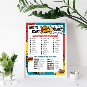 Superhero Name Game Sign: Birthday Party Activity (digital Download) - Etsy