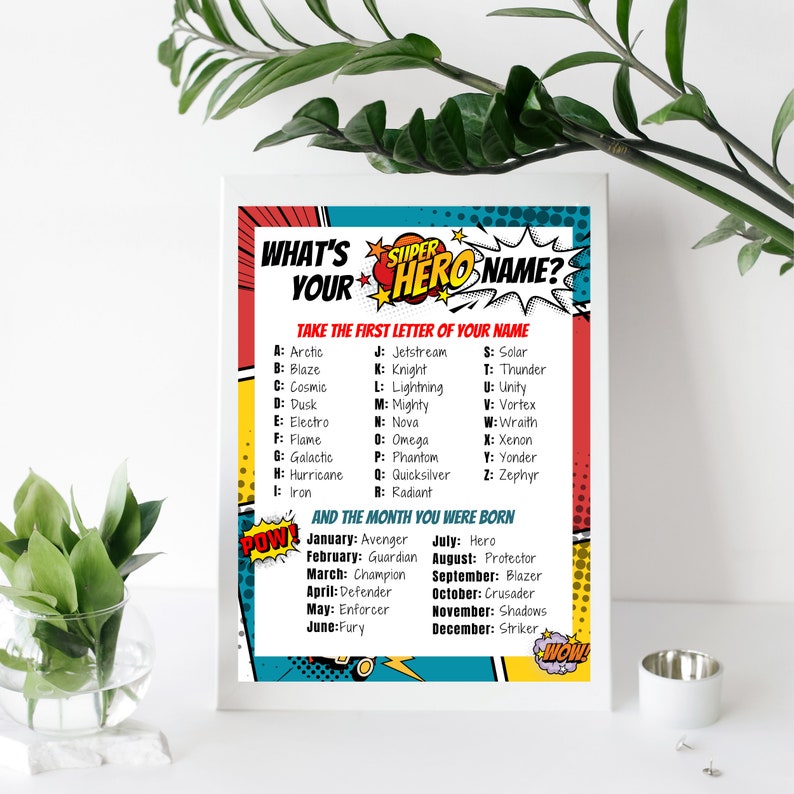 Superhero Name Game Sign: Birthday Party Activity (digital Download) - Etsy