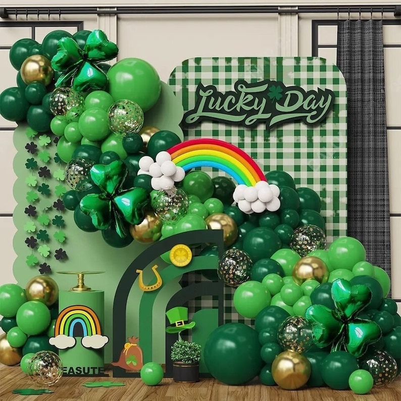 123pcs St Patricks Day Theme Balloon Garland Kit, Green Clover Balloon ...