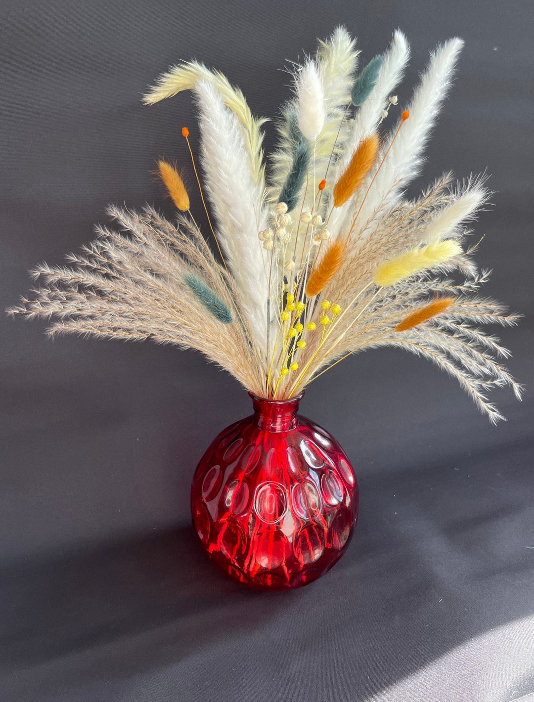 HEIDI Orange, Cream, Rust and Grey Dried Flower Bouquet . Colourful ...