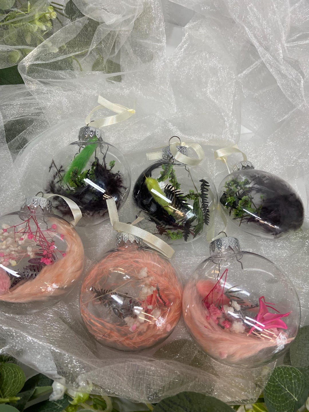 6 BAUBLES| Wicked for Good Themed Dried Flower Baubles With Satin ...