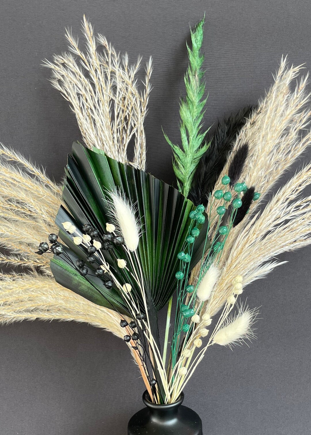 Emerald Green Dried Flowers Bouquet. Pampas Grass, Reeds and Bunny ...