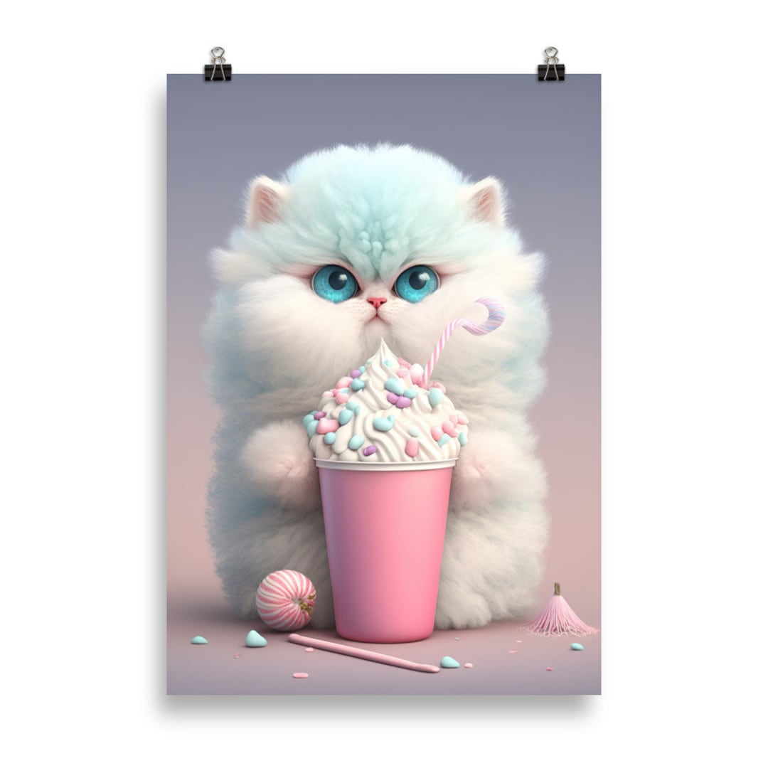 Cotton Candy Cat The Cutest Poster For Cat Lovers Etsy