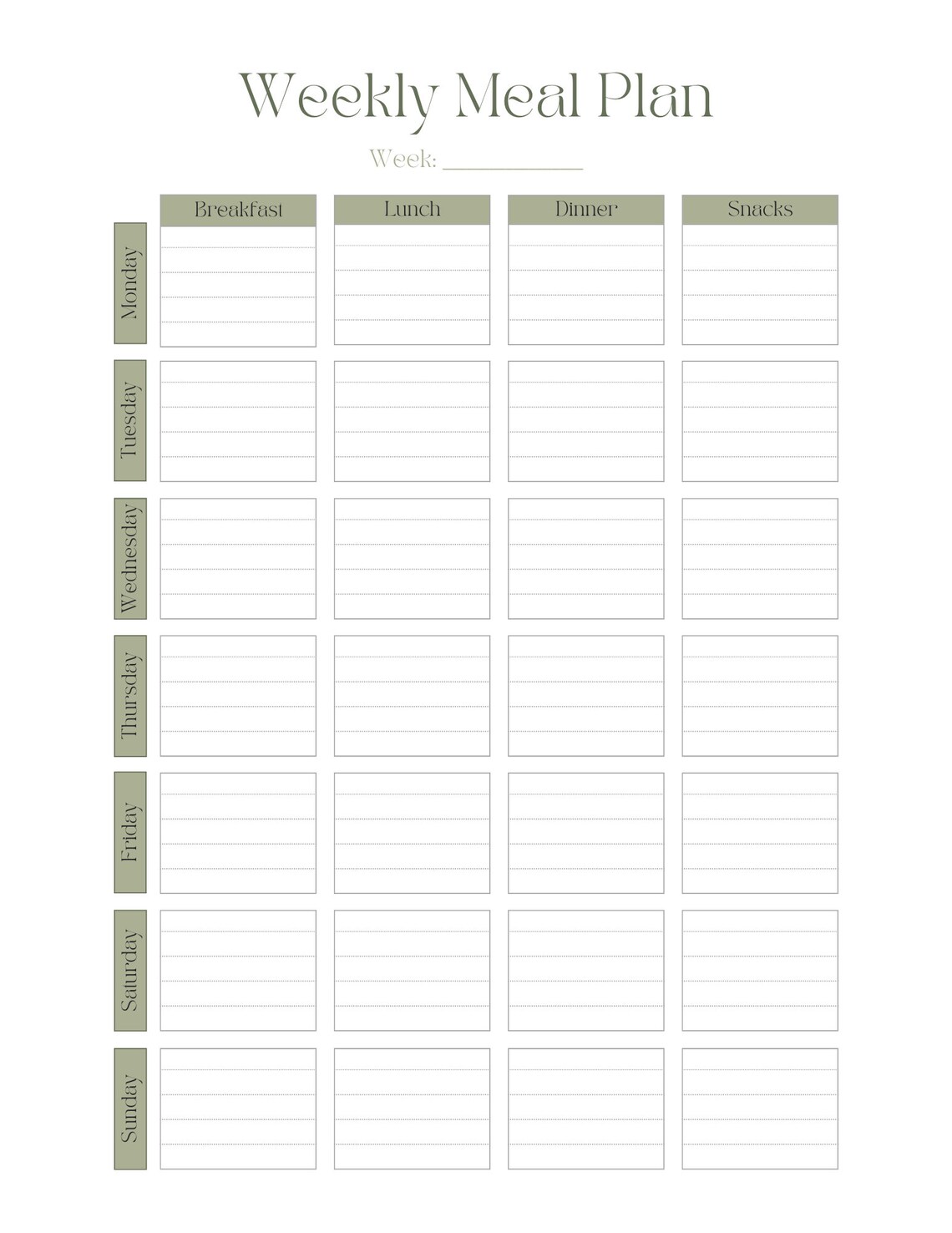 Printable Weekly Meal Planner Minimalist Meal Plan Health - Etsy