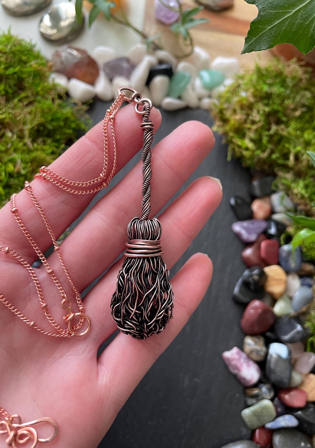 Made to Order - Antiqued Copper Witch Broom Pendant With Straight ...