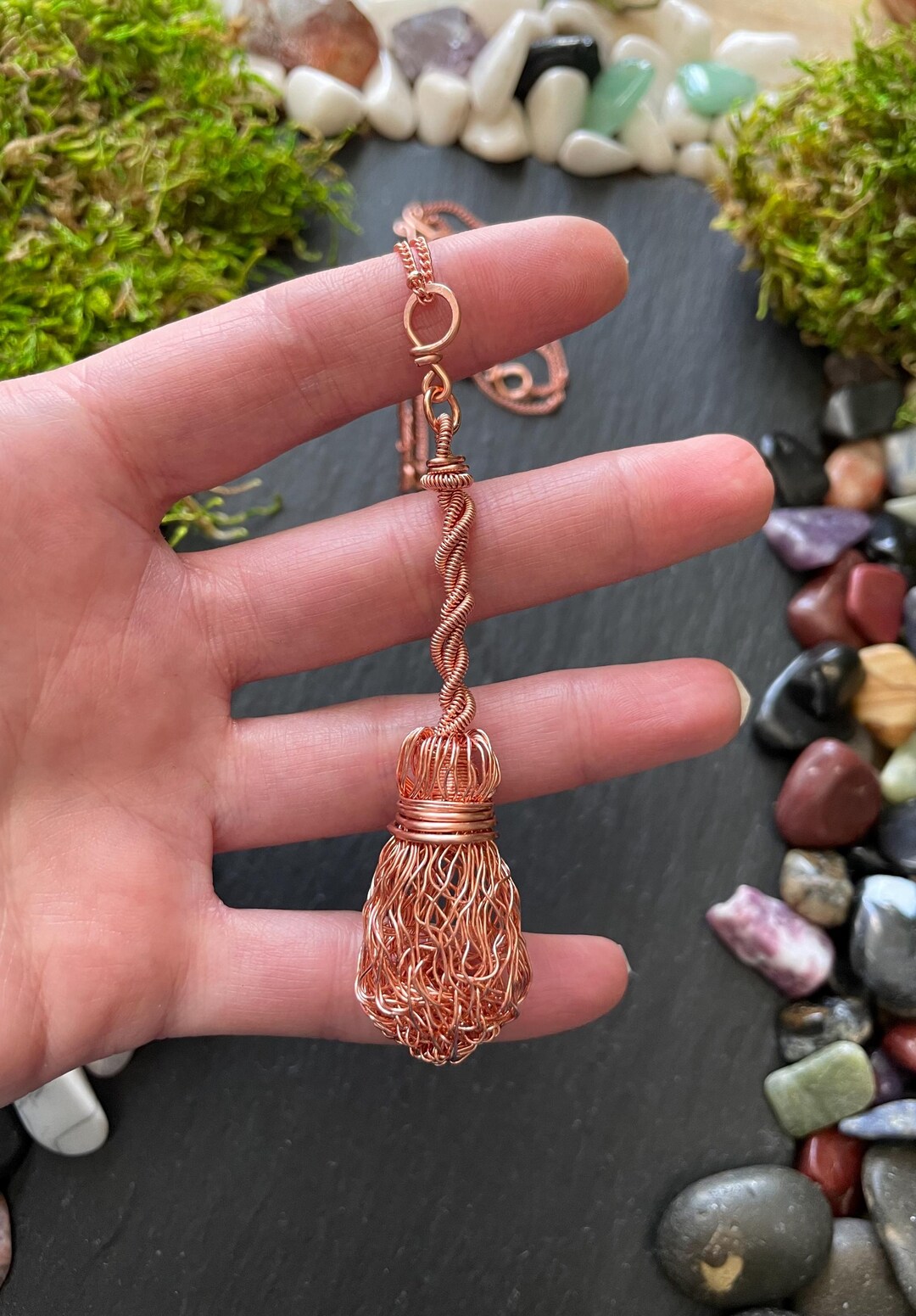 Made to Order - Bright Copper Twisted Witch Broom Pendant on Copper ...