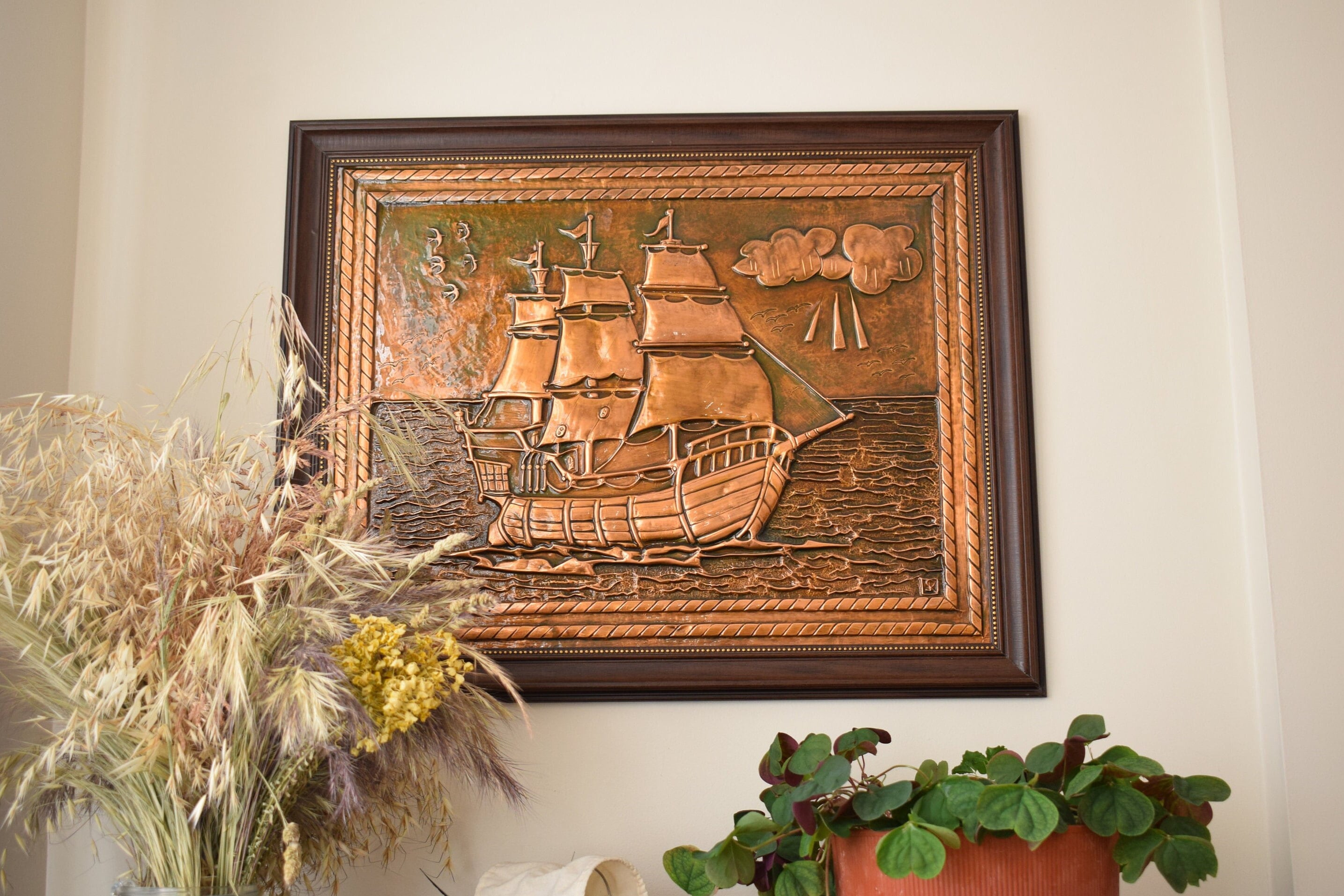 Large Copper Wall Art Sailing Ship Decor Large Size Handmade Metal Wall ...
