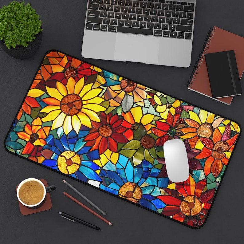 Artistic Desk Mat, Sunflower Stained Glass Design - Bring Sunshine to ...