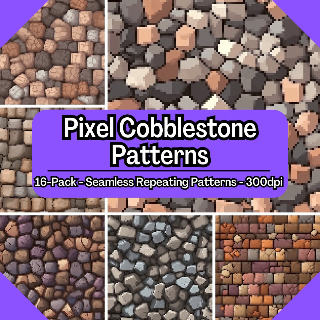 Pixel Cobblestone Patterns 16-pack 300DPI Digital Seamless Patterns ...
