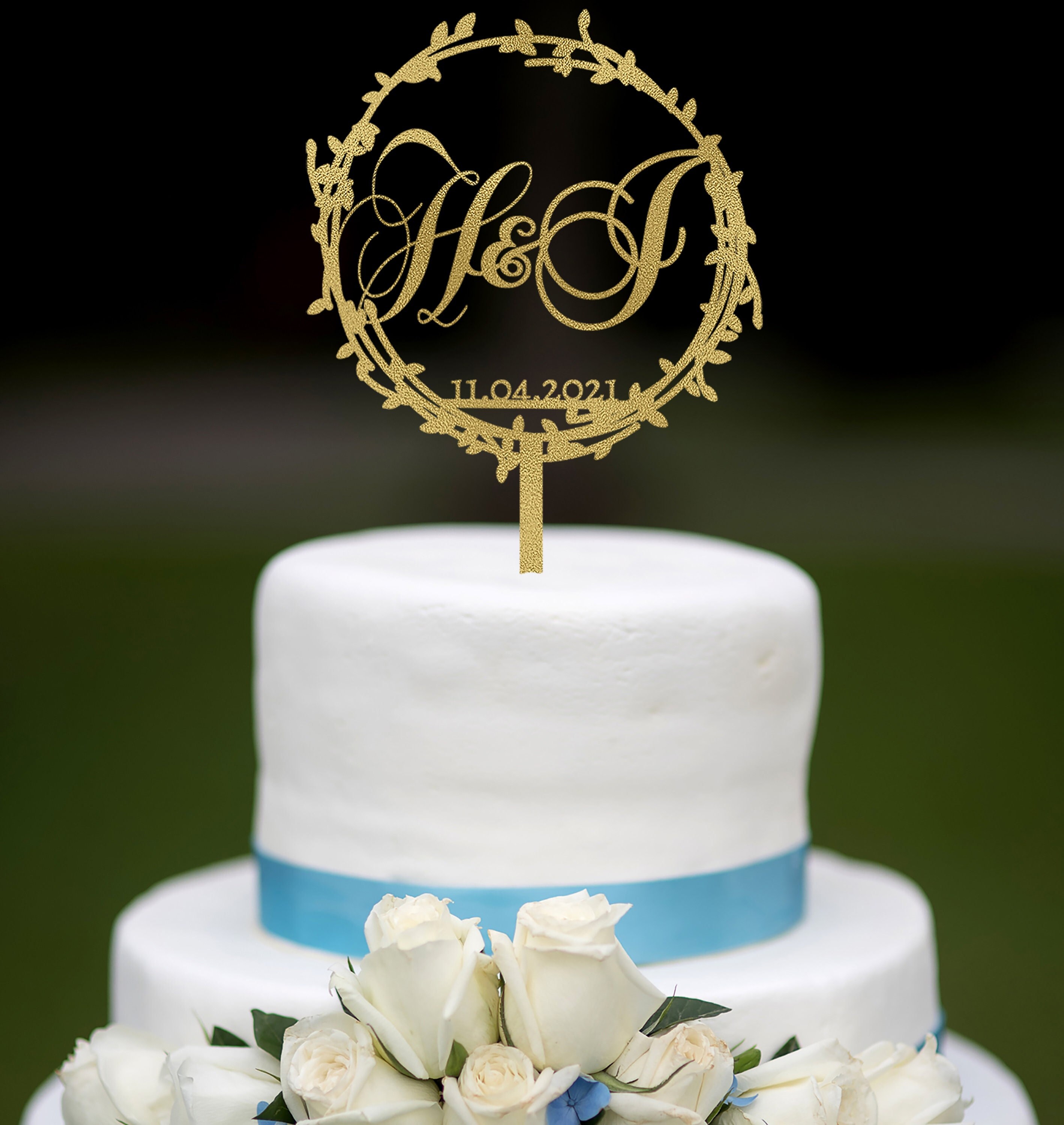 Gold Monogram Wedding Cake Toppers