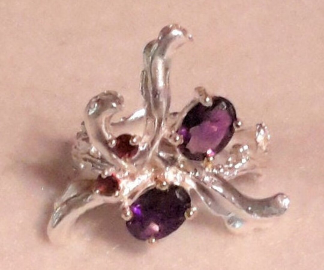 NATURALISTIC AMETHYSTS GARNETS Ring Sterling Silver - Etsy
