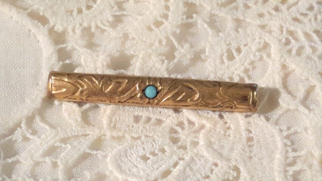 22 Karat Gold Bar Pin Turquoise Foci 1 1/4 X - Etsy