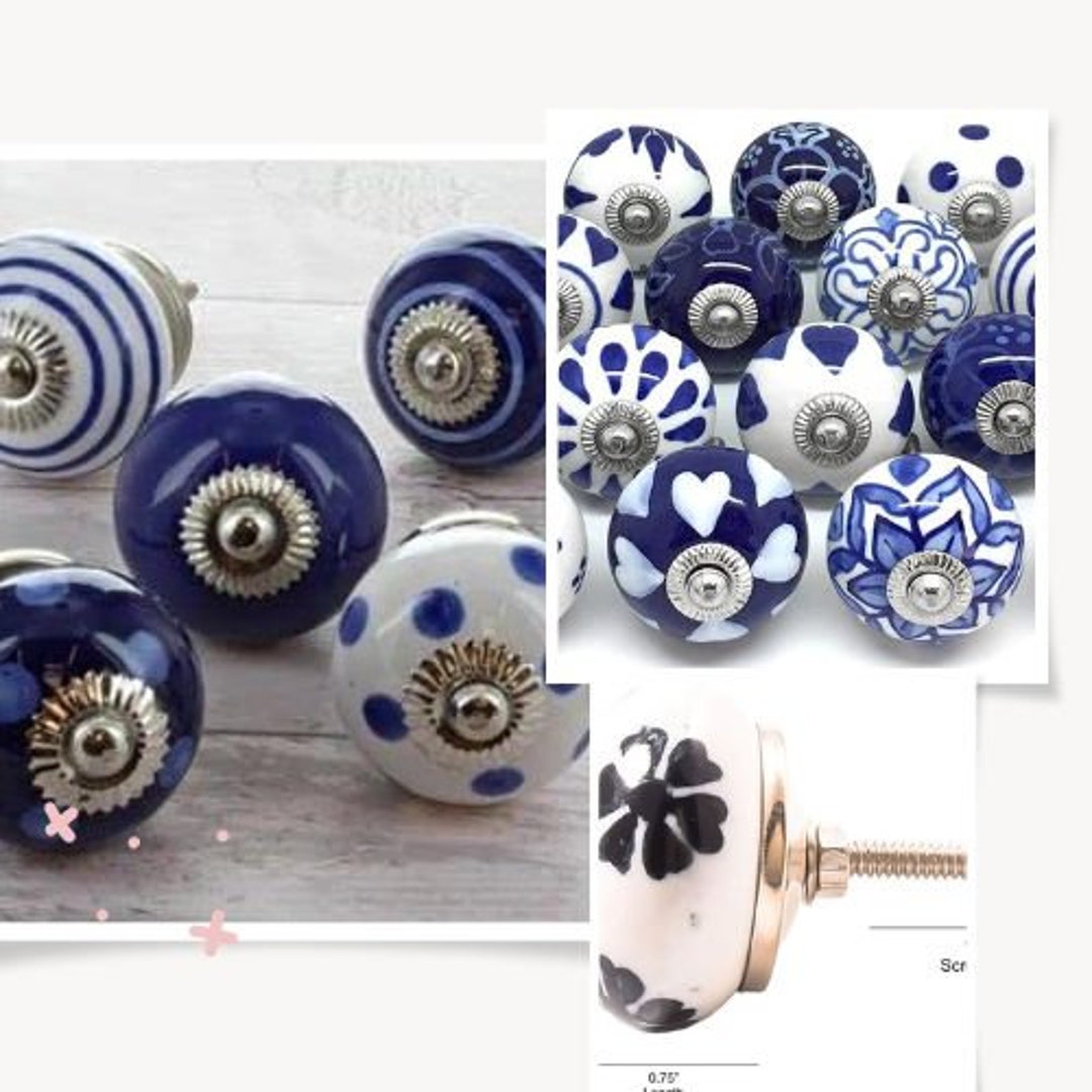 Blue Ceramic Door Knob Assorted Cabinet Pull Drawer Knobs for - Etsy