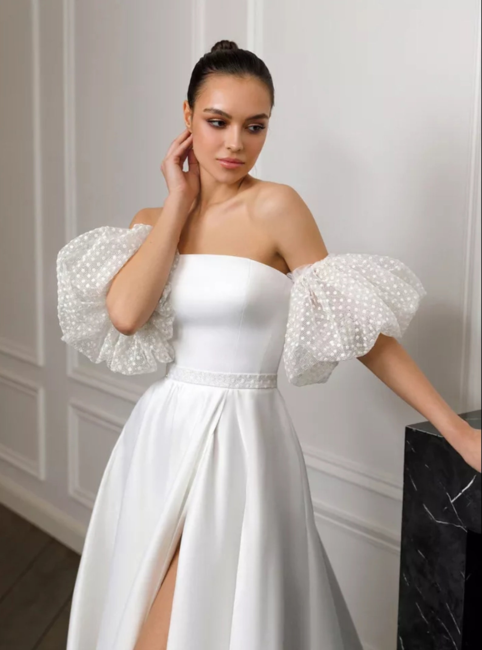 Detached Short Puff Dotted Tulle Sleeves - Etsy