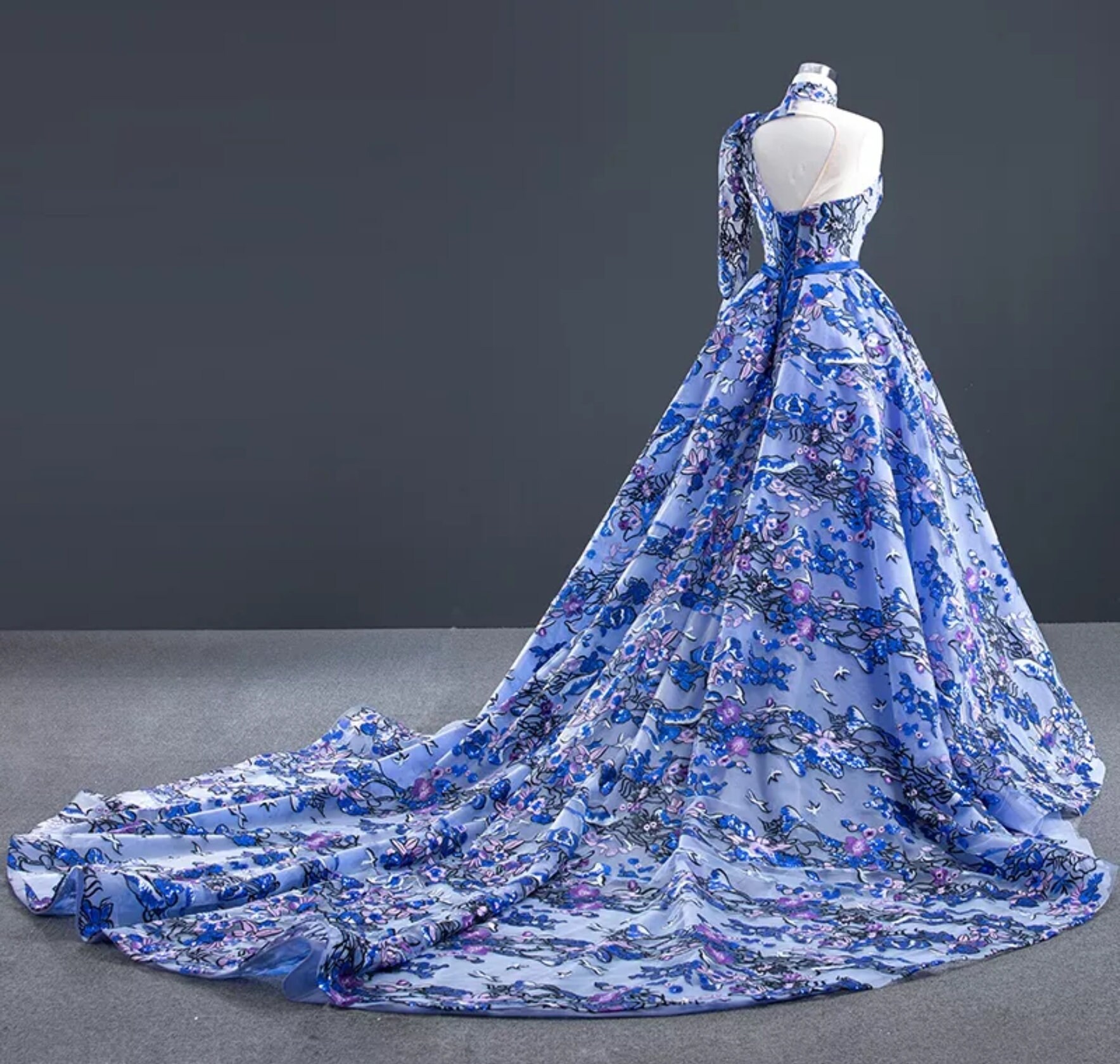 One Sided Halter Shoulder Blue Floral Sweetheart Gown With - Etsy