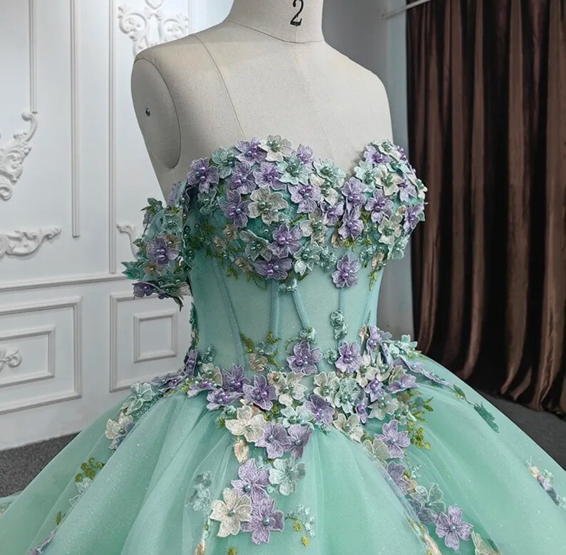 Shimmering Spring Mint Green Floral Beaded Special Occasion - Etsy