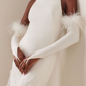 Detached 3/4 Slim Feather Trimmed Bicep Finger Loop Sleeves - Etsy