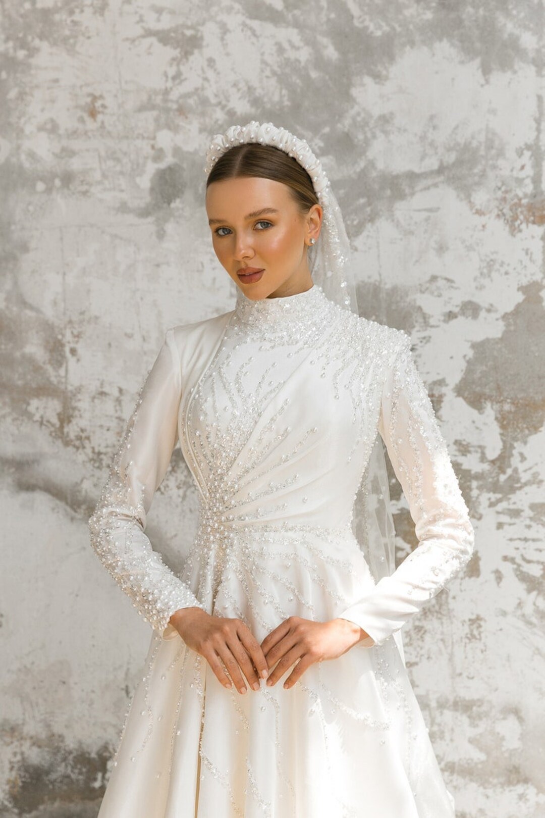 Beautifully Beaded High Neck Modest Muslim Style Gown - Etsy