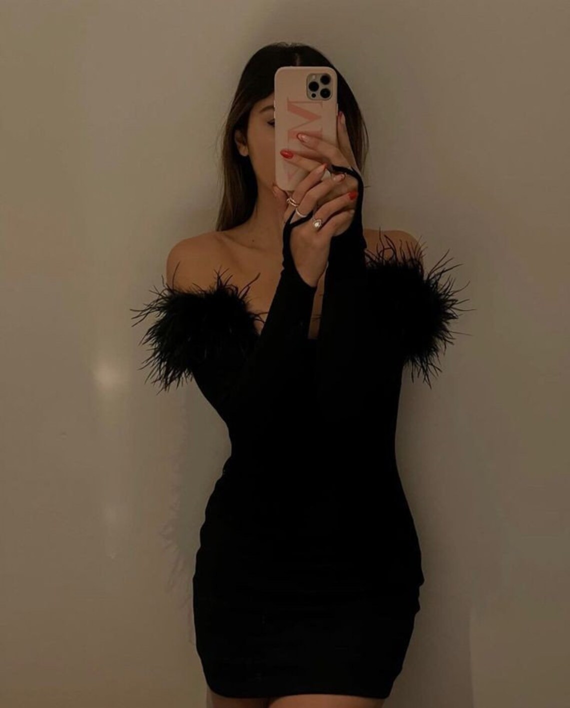 Detached 3/4 Slim Feather Trimmed Bicep Finger Loop Sleeves - Etsy