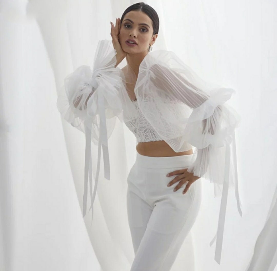 Detached Pleated Tulle & Ribbon Full Length Sleeves - Etsy