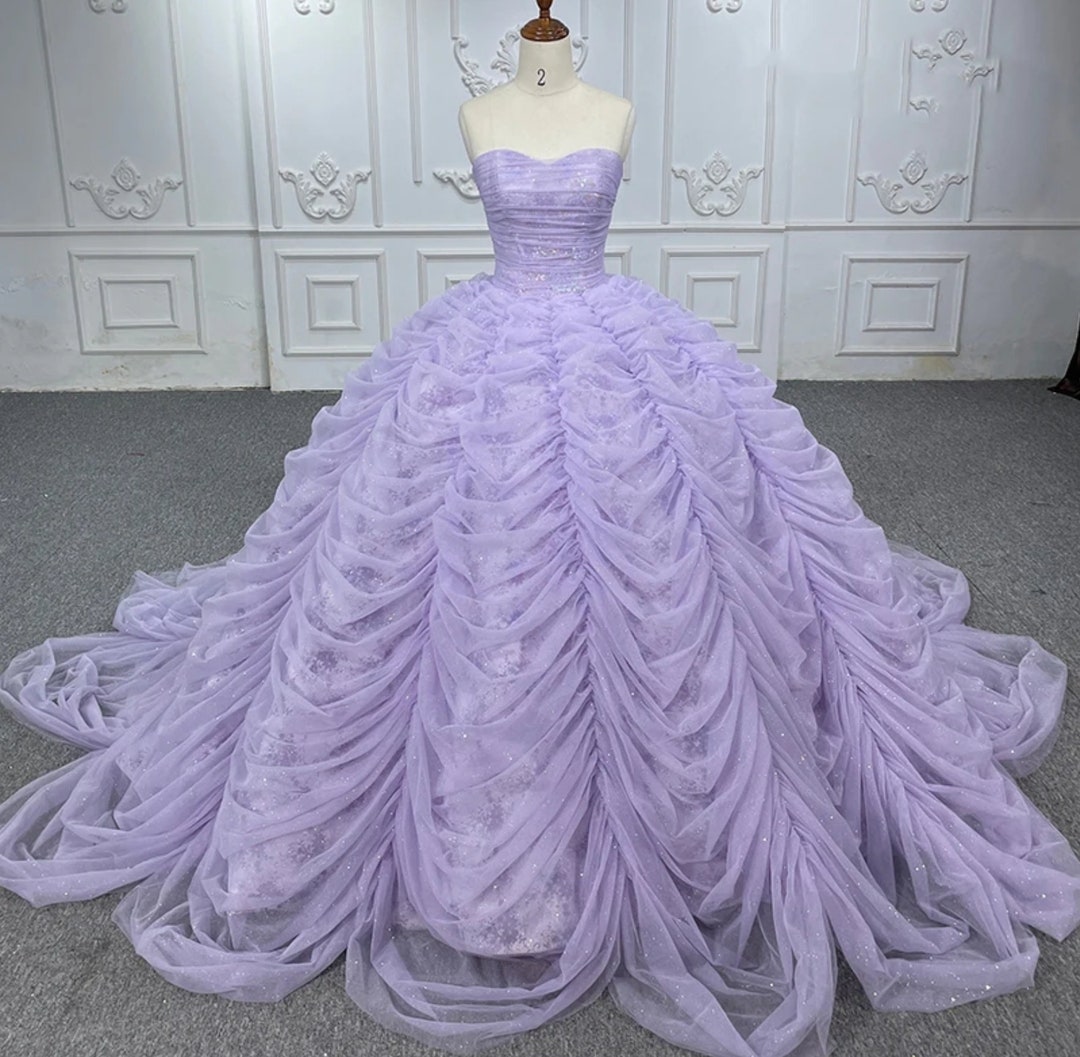 Purple Draped Pleated Organza & Lace Shimmering Strapless - Etsy