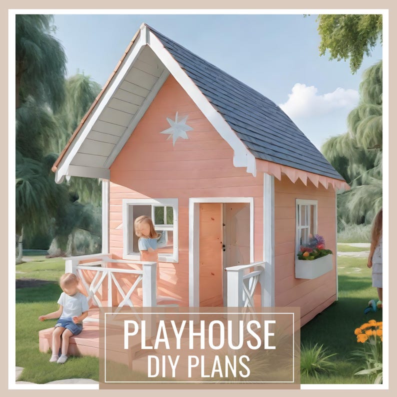 Outdoor Playhouse Plans – Two Story Classic Kids Playhouse With Slide ...