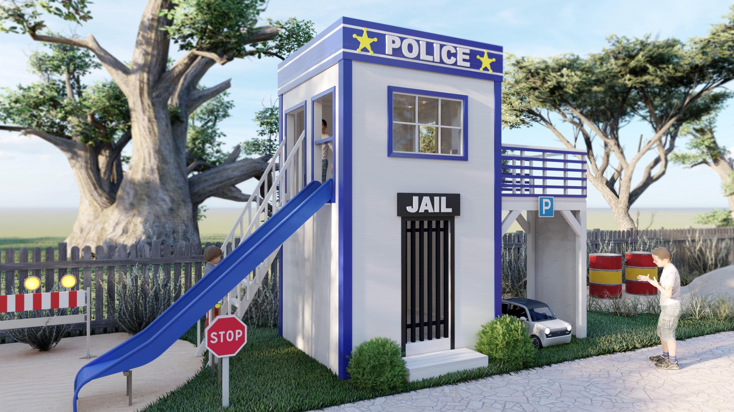 Outdoor Playhouse Plans – Police Station Kids Playhouse PDF (6ft ...