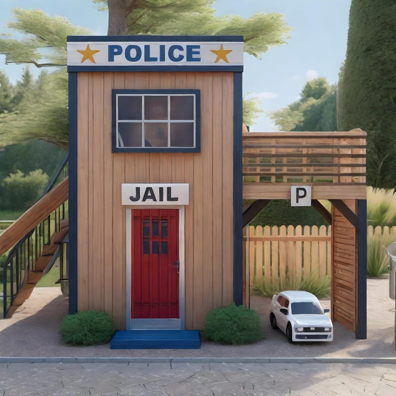 Outdoor Playhouse Plans – Police Station Kids Playhouse PDF (6ft ...