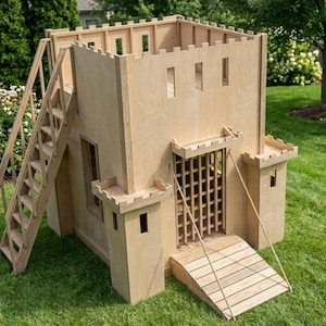 Outdoor Playhouse Plans – Castle Style Kids Playhouse With Climbing ...
