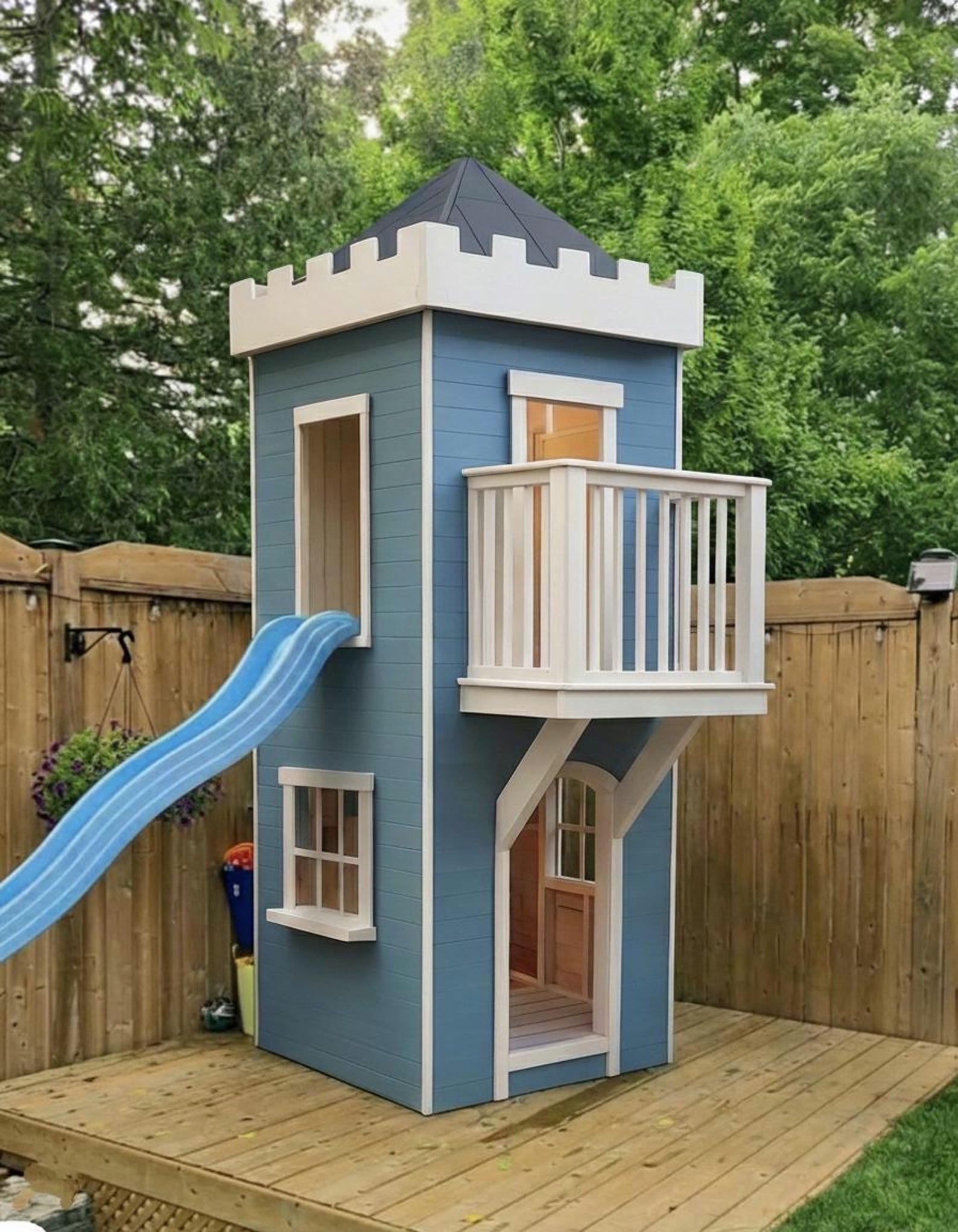 Outdoor Playhouse Plans – Tall Tower Kids Playhouse With Climbing Wall ...