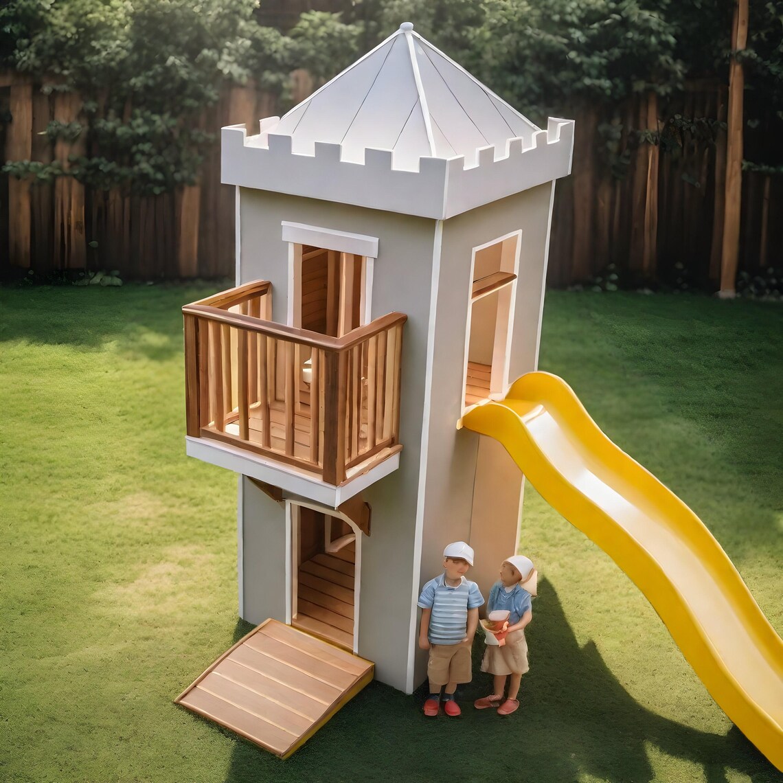 Outdoor Playhouse Plans – Tall Tower Kids Playhouse With Climbing Wall ...
