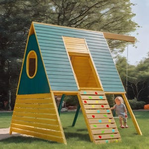 Outdoor Playhouse Plans – A-frame Kids Playhouse With Climbing Wall and ...