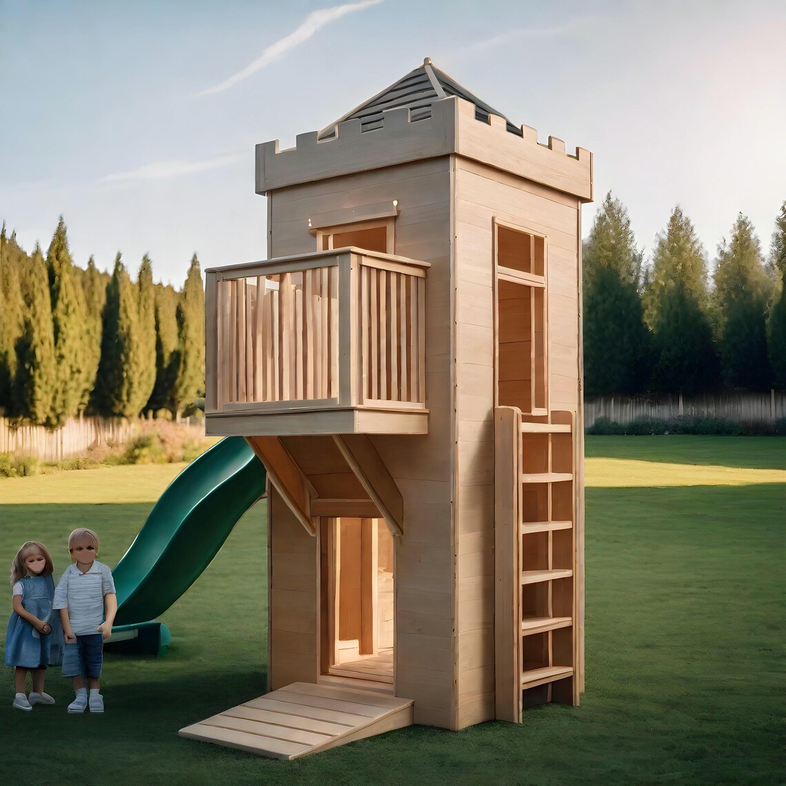 Outdoor Playhouse Plans – Tall Tower Kids Playhouse With Climbing Wall ...