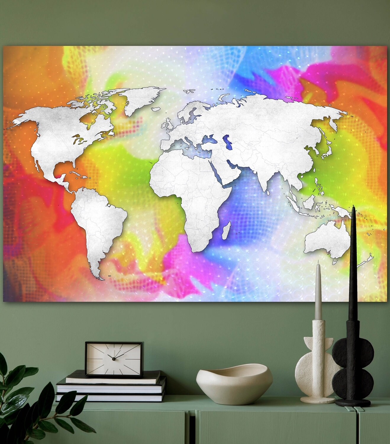 World Map Printable Poster - Multicolored, Colorful, Instant Digital ...