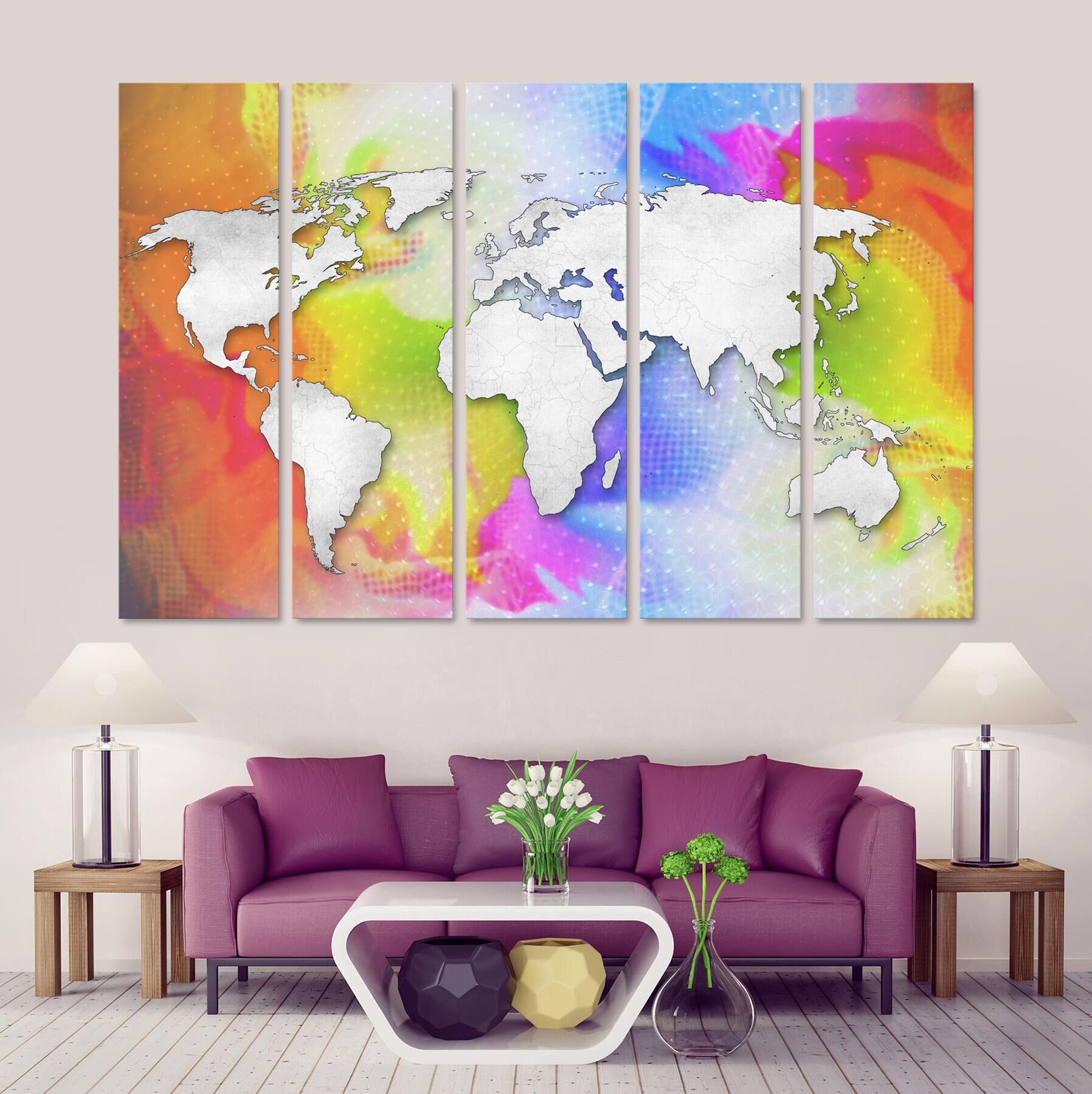 World Map Printable Poster - Multicolored, Colorful, Instant Digital ...